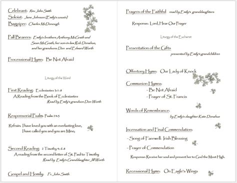 Antique Shamrocks Funeral Mass Programs Laurens Personalized Mass