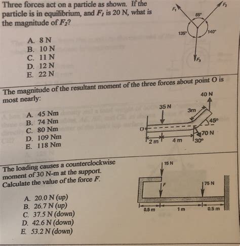 Solved Three Forces Act On A Particle As Shown If The