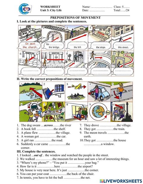 Prepositions Of Movement Online Worksheet For Elementary Artofit