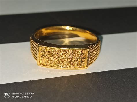 22k Gold Fu Lu Shou Ring Womens Fashion Jewelry And Organisers