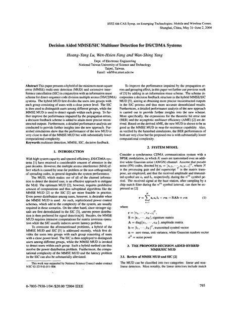 Pdf Decision Aided Mmsesic Multiuser Detection For Dscdma Systems
