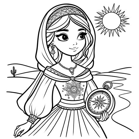 Princess With Compass In The Desert In Front Of The Sun Picture To