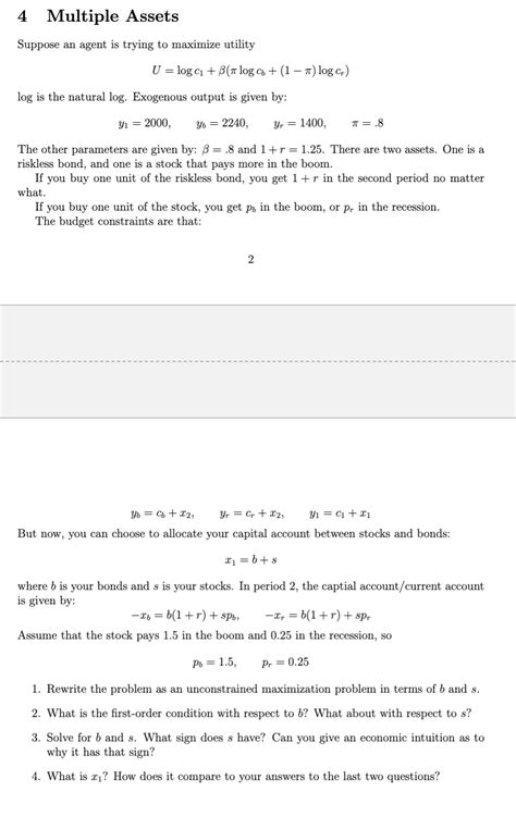 Solved 4 Multiple Assets Suppose An Agent Is Trying To