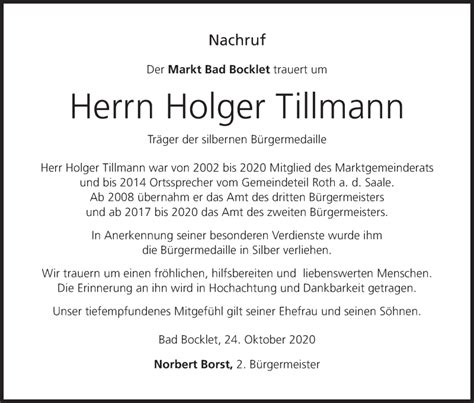 Holger Tillmann Traueranzeige Franken De