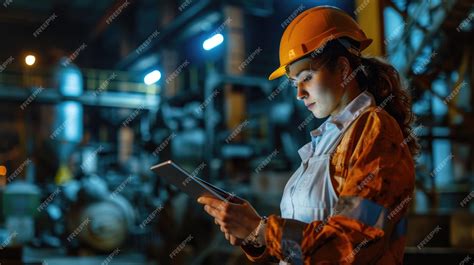 Premium Photo Professional Female Engineer Evaluating Manufacturing Operations In Industrial