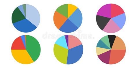 Colorful Pie Charts Showcase Diverse Data Distributions Stock Vector