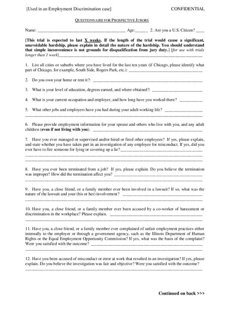 Fillable Online Confidential Jury Questionnaire Final With Objections