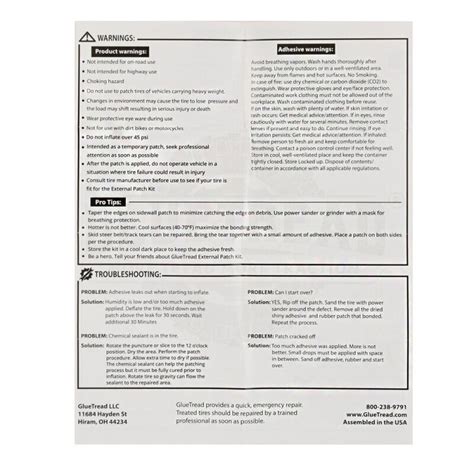 Gluetread External Patch Kit For Tire Repair Field Repair For Off R