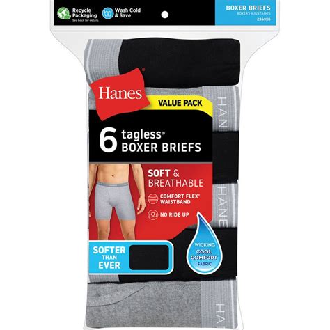 Hanes Mens 6 Pack Boxer Briefs Mens Underwear Apparel Shop Your