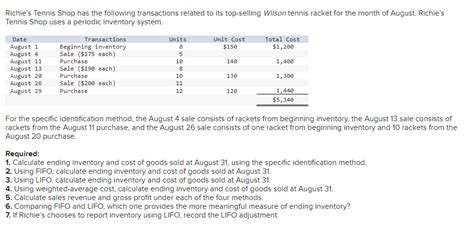 Solved Richies Tennis Shop Has The Following Transactions