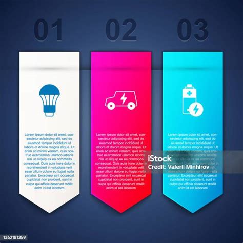 Led 전구 전기 자동차 및 배터리를 설정합니다 비즈니스 인포그래픽 템플릿입니다 벡터 Led 조명에 대한 스톡 벡터 아트 및 기타 이미지 Led 조명 가득 찬 고압