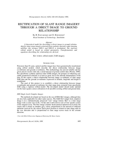 Pdf Rectification Of Slant Range Imagery Through A Direct Image To