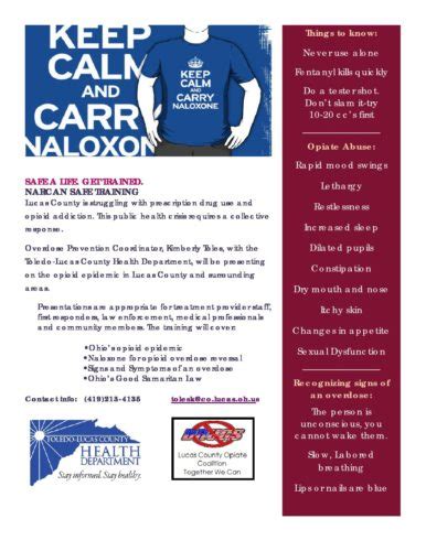Narcan Safe Training Flyer Toledo Lucas County Health Department