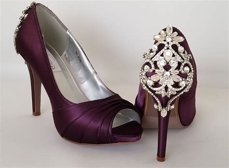 Eggplant Purple Wedding Shoes Crystal Back Design Eggplant Purple