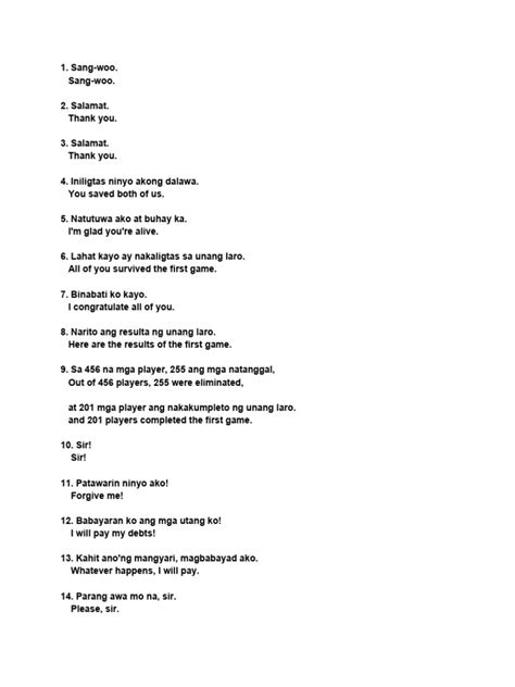 Squid Game S01 Ep02 Tagalog Transcript Pdf