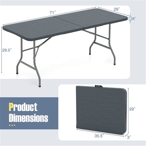 6 Feet Folding Table With Wood Grain Hdpe Tabletop And Safe Lock