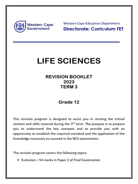 Life Sciences Grade 12 Revision Booklet Term 3 2023 Pdf Meiosis