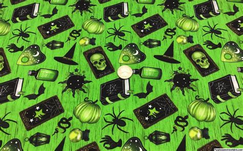 Halloween Green Magic Fabric Purpleseamstress Fabric