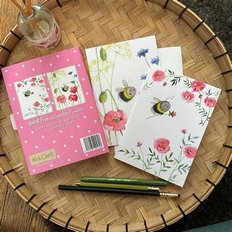 Bees And Garden Flowers Boxed Notecards Alex Clark Art