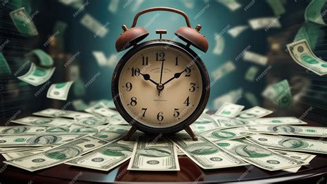 Time And Money Dollars Cash Retro Alarm Clock And Cash Money On Table