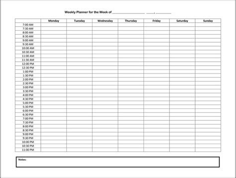Printable Hourly Weekly Planner Templates Weekly Planner Template