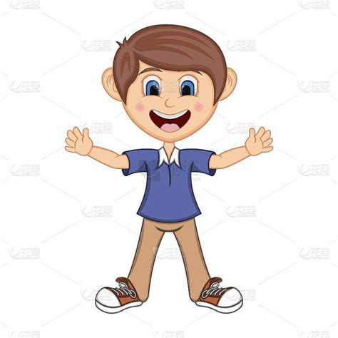 男孩举起他的手，卡通向量