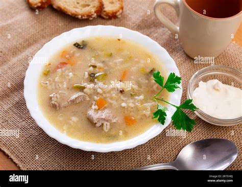 Rassolnik Traditional Russian Soup Rassolnik Made From Pickled