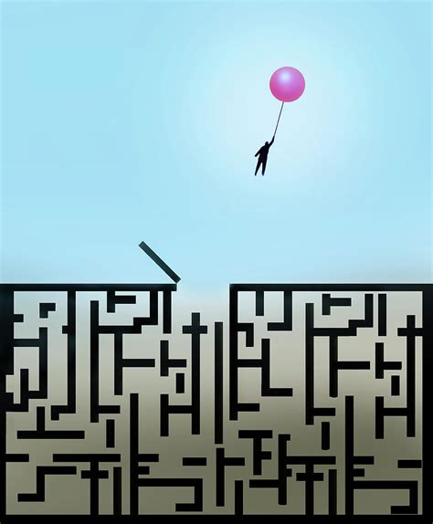 Man Escaping From Maze Holding Balloon Photograph By Ikon Ikon Images