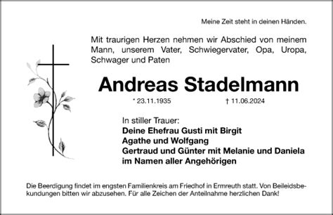 Traueranzeigen Von Andreas Stadelmann Trauernnde