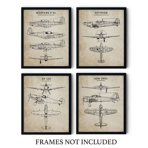 World War 2 Fighter Plane Wall Art Prints Set Of 4 8x10 Unframed Us