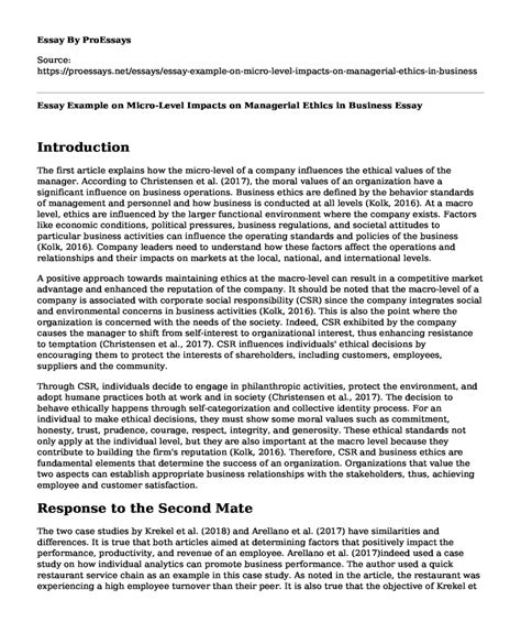 📗 Essay Example On Micro Level Impacts On Managerial Ethics In Business