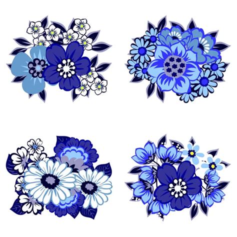 Set Beautiful Lush Blue Flowers White Background Stock Vector By ©all