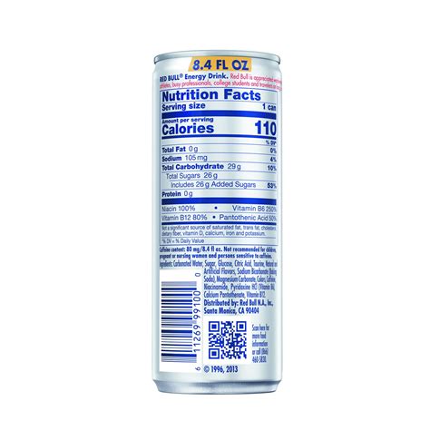 Etiqueta Nutricional De La Bebida Energética Red Bull Tuzonamarket