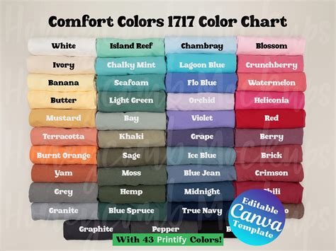 Comfort Colors 1717 Color Chart For Printify Users Editable Canva