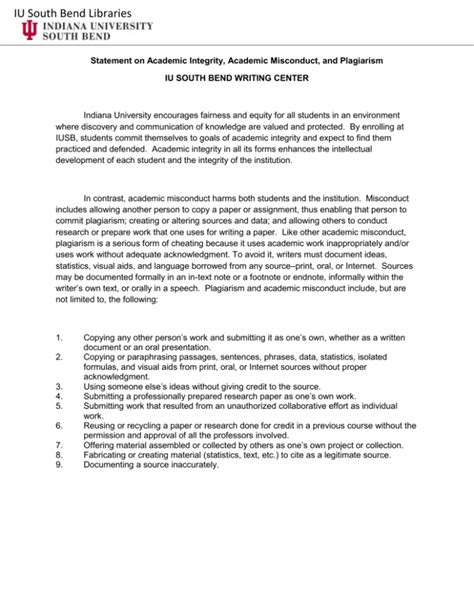 Academic Integrity Statement Iu South Bend Libraries