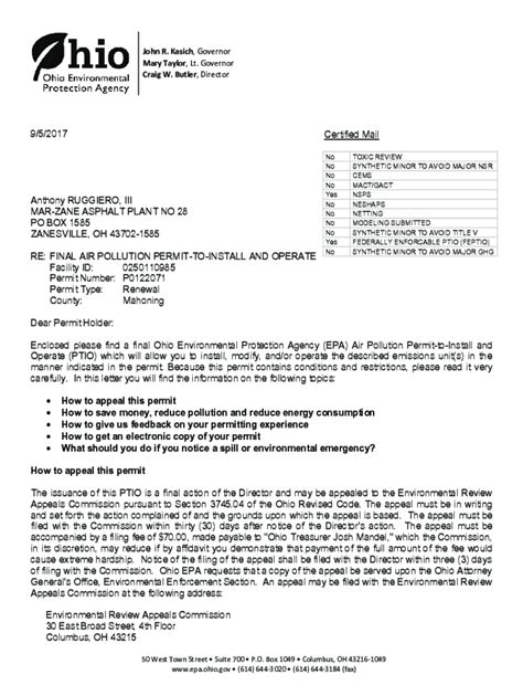 Fillable Online App Epa Ohio Final Air Pollution Permit Ohio Epa
