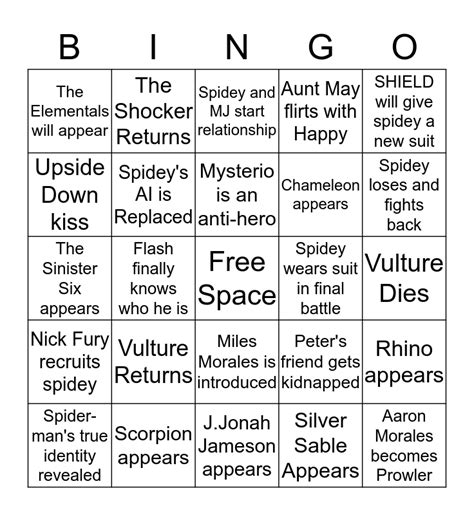 Spider Man Bingo Card