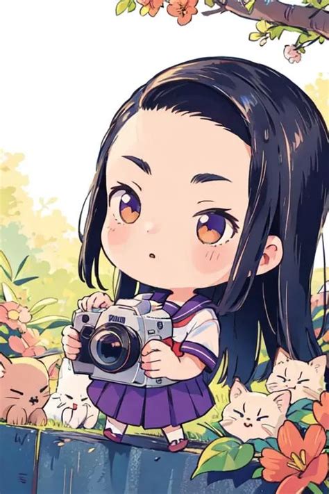 Chibi Character In Serafuku With Camera Diffus