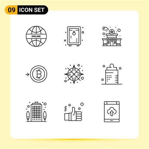 9 Universal Outlines Set For Web And Mobile Applications Location Gps Building Compass Convert