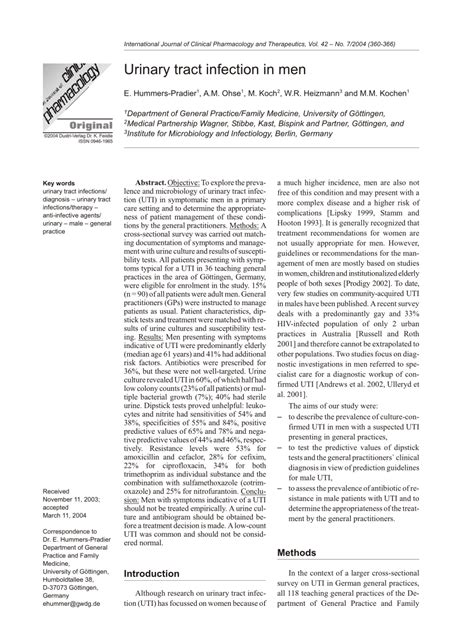 Pdf Urinary Tract Infection In Men