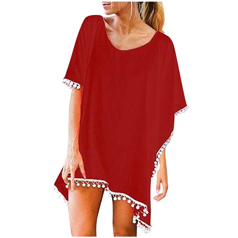 Lyxssbyx Womens Swimsuit Cover Up Plus Size Women Trim Kaftan Chiffon Tassels Swimwear Beach