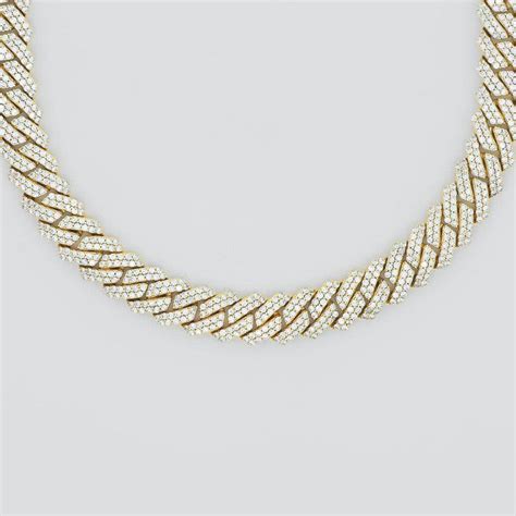 Diamond Prong Cuban Link Chain 19mm In Yellow Gold Pres