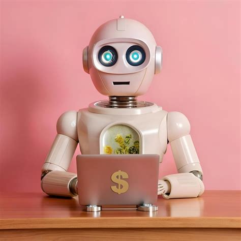 Friendly Robot Working On A Laptop With A Dollar Sign Representing