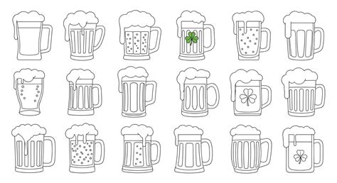 Extensive Set Of Diverse Beer Mug Icons Features Different Styles Of