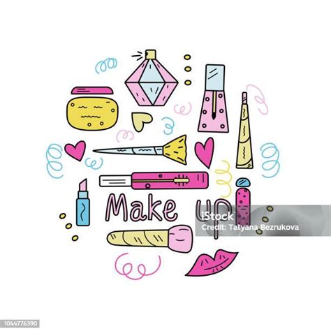 Ilustrasi Vektor Warnawarni Tema Makeup Dengan Kosmet Wanita Ilustrasi
