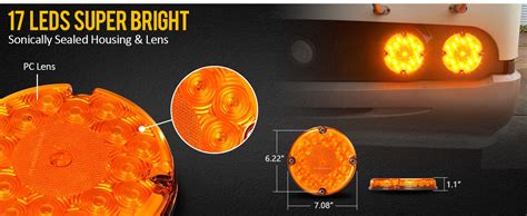 Partsam 2pcs 7 Round Led Trailer Tail Lights 17 Led