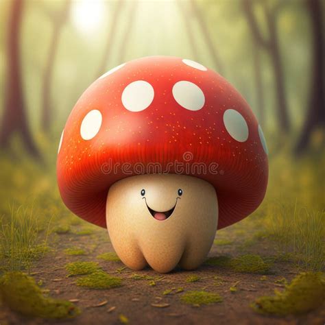 Cute Funny Red Mushroom Illustration Ai Generative Stock Illustration Illustration Of Drawing