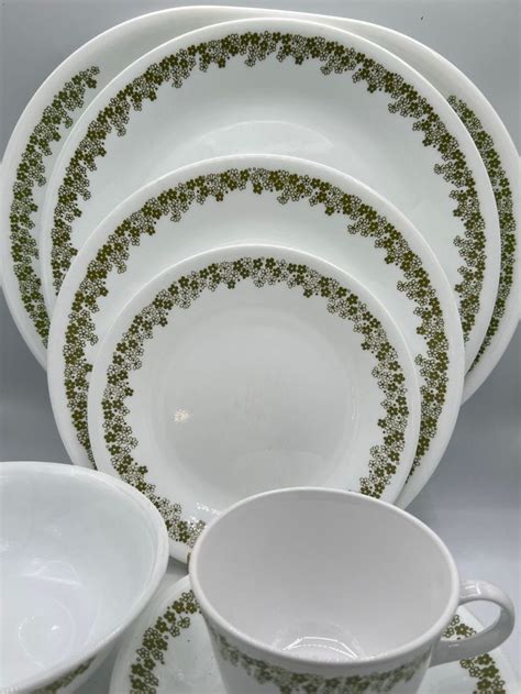 Corelle Spring Blossom Dishes Green Flowered Border Various Pieces Available Vintage