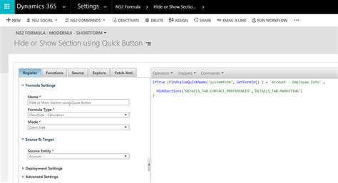 Xrm Formula 177 Hide Or Show Section Using Quick Button · North52 Support