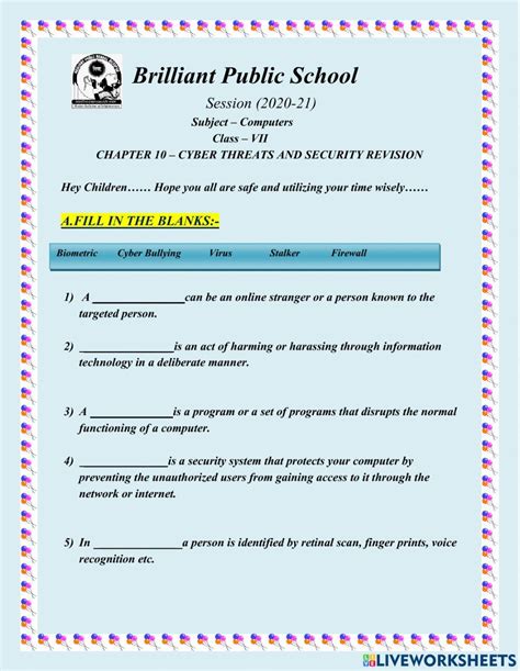 Cyber Threats A… Free Interactive Worksheets 722041